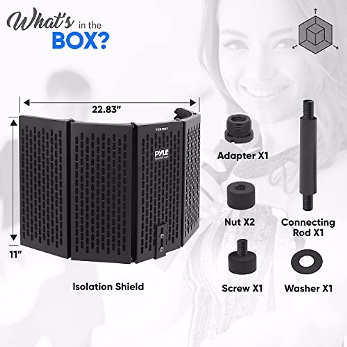 PyleUsa Microphone Isolation Shield, 5 Panel Acoustic Vocal Sound Dampening Noise Absorb Record Studio,1.6" Foam,Adjust Mic Depth,Removable Shock Mount, ⅝" Threaded,Podcast,Sing and Broadcast-1 set