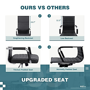 VICTONE Ribbed Office Chair High Back PU Leather Executive Conference Chair Adjustable Swivel Chair (Black)