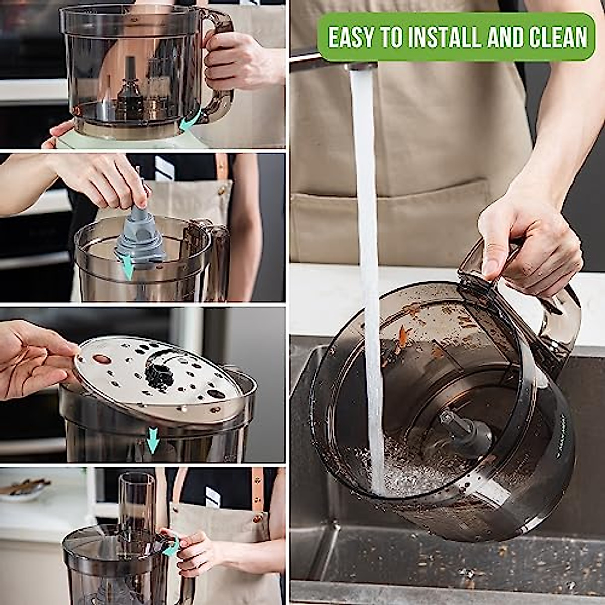 Bear Food Processors, 800W Multifunctional Vegetable Chopper & Meat Grinder for Slicing, Shredding, Puree and Dough, Professional Blenders for Kitchen, with 7 Cup Easy-clean Bowl, Reversible Disc, Chopping Blade and Dough Blade