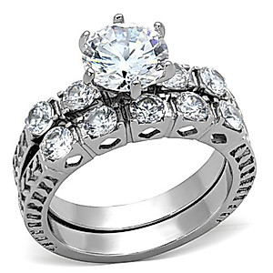 Marimor Jewelry His and Hers Stainless Steel 3.10 Carat Cubic Zirconia Bridal Set and Men's Eternity Wedding Band Women's Size 09 Men's 06mm Size 09