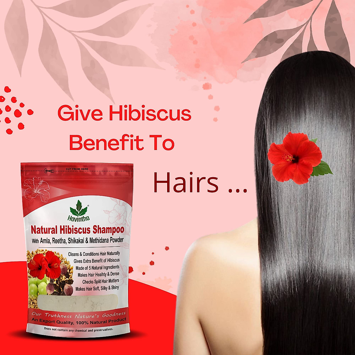Havintha Natural Amla Reetha Shikakai Methidana And Hibiscus Powder Shampoo for Hair – 227 grams