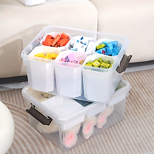 Citylife 17 QT Plastic Storage Box with Removable Tray and 6 Detachable Tall Inserts Craft Organizers and Storage Clear Storage Container for Organizing Crayon, Craft, Sewing, Playdoh