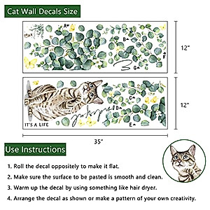 Yovkky Cat Wall Decals Stickers, Eucalyptus Leaves Kitty Kitten Greenery Neutral Nursery Decor, It's a Wonderful Life Quote Spring Kids Room Home Decorations Bedroom Art