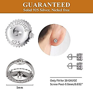 18K White Gold Screw Backs Replacement for Earring Studs - Fit for 0.032" Threaded Post (4 Pairs)