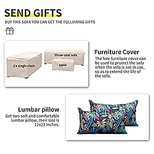 4 Pieces Patio PE Wicker Furniture Set Resin Rattan Outdoor Conversation Sofa Sets Sectional Couch with Table and Royal Blue Cushions