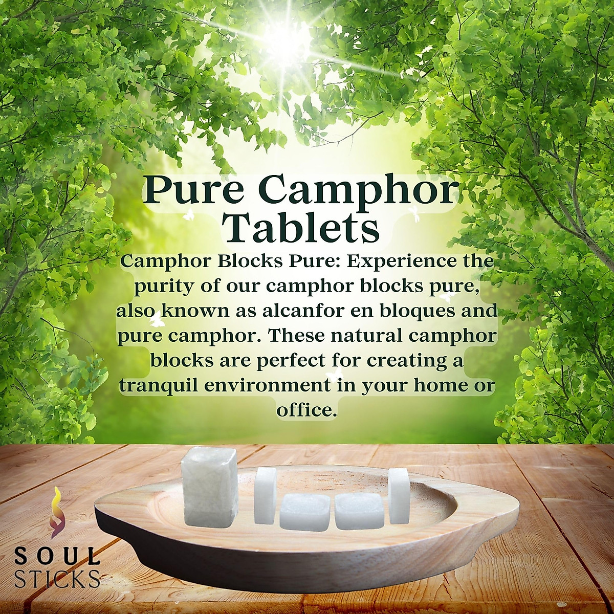 SOUL STICKS Natural Camphor Blocks (56 Grams, 12 Tablets) Pure Camphor Tablets for Aromatherapy & Puja - Alcanfor en Bloques, Alcanfor Tablets, Alcanfor en Bolitas, Kapoor for Pooja