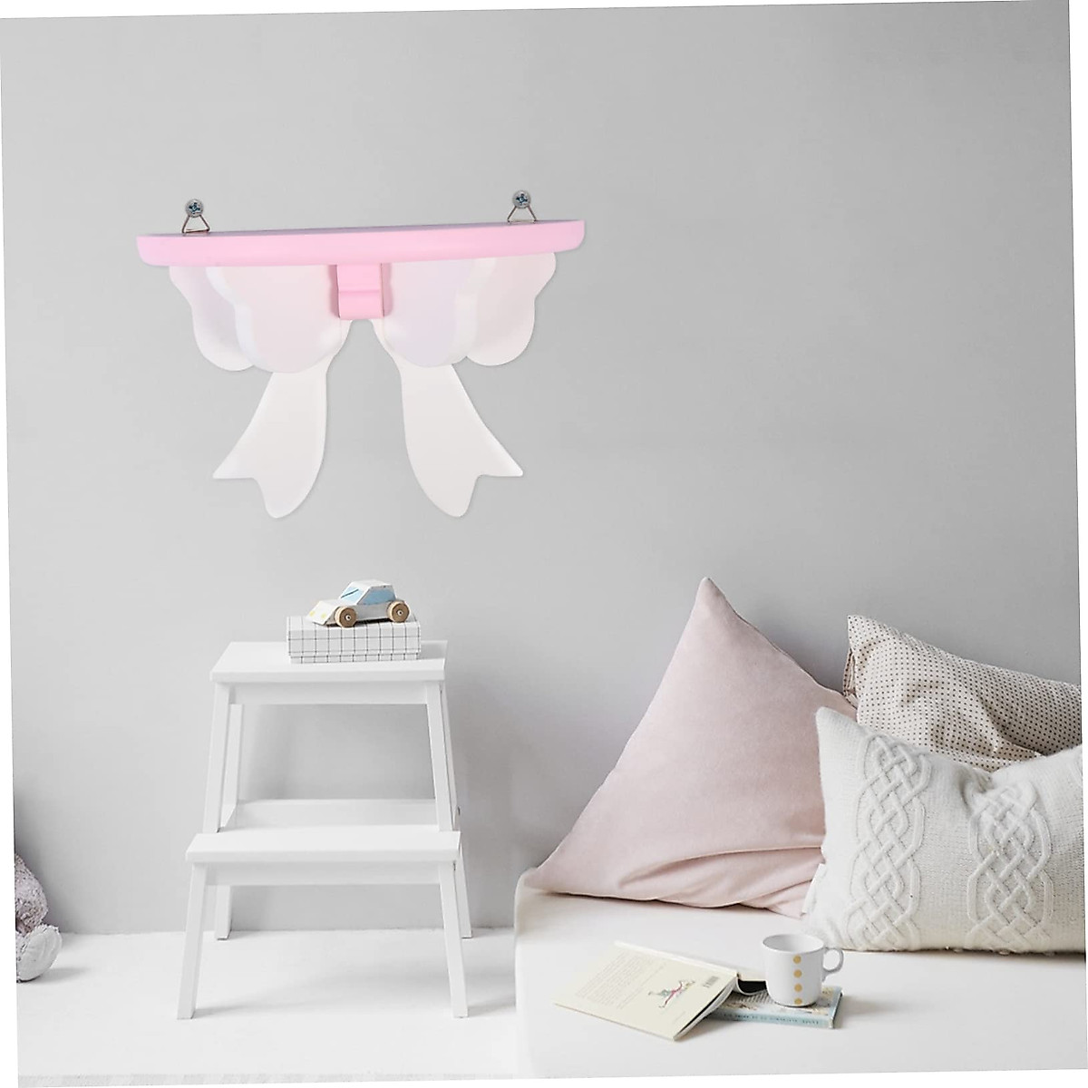 TOVINANNA Wood Floating Shelf, Cute Wooden Bow Tie Rack for Wall, 7.9" Folating Storage Shelves Kawaii Princess Room Decor for Bedroom, Office