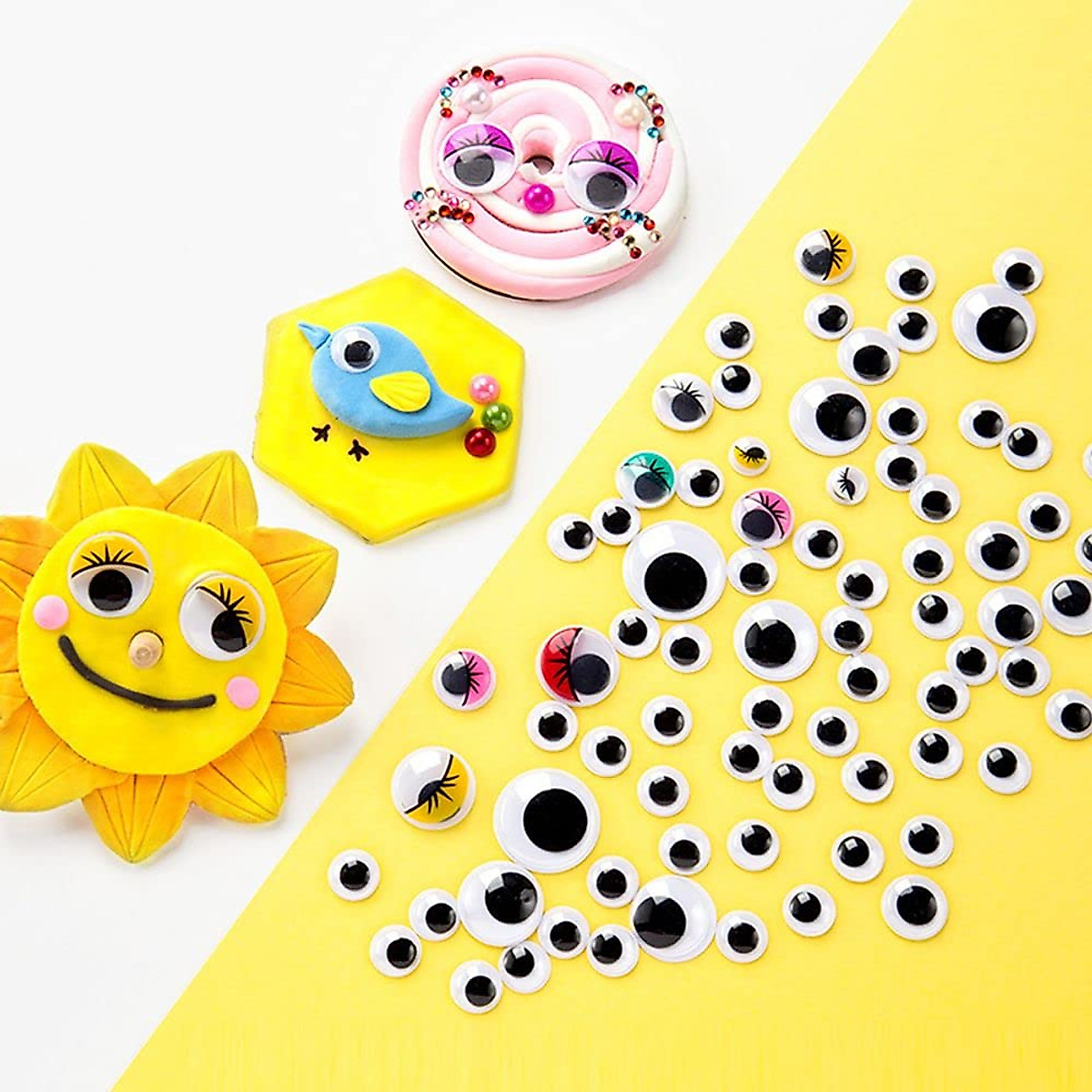 Self Adhesive Googly Wiggle Eyes, Multi Colors and Sizes Craft Sticker Eyes DIY Scrapbooking Crafts Projects Dolls Accessories(Black Mixed 100PCS)
