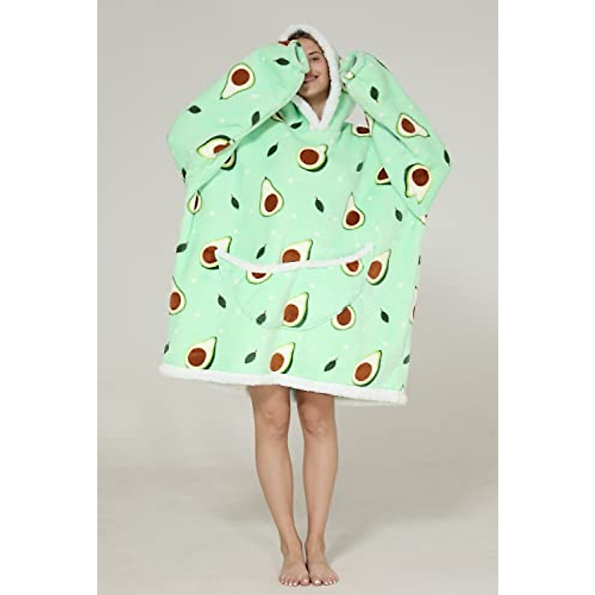 Fyuasto Wearable Blanket Hoodie Super Warm Cozy Soft Printed Sherpa Oversized Sweatshirt Blanket with Pockets One Size Fits All Adult, Avocado Pattern