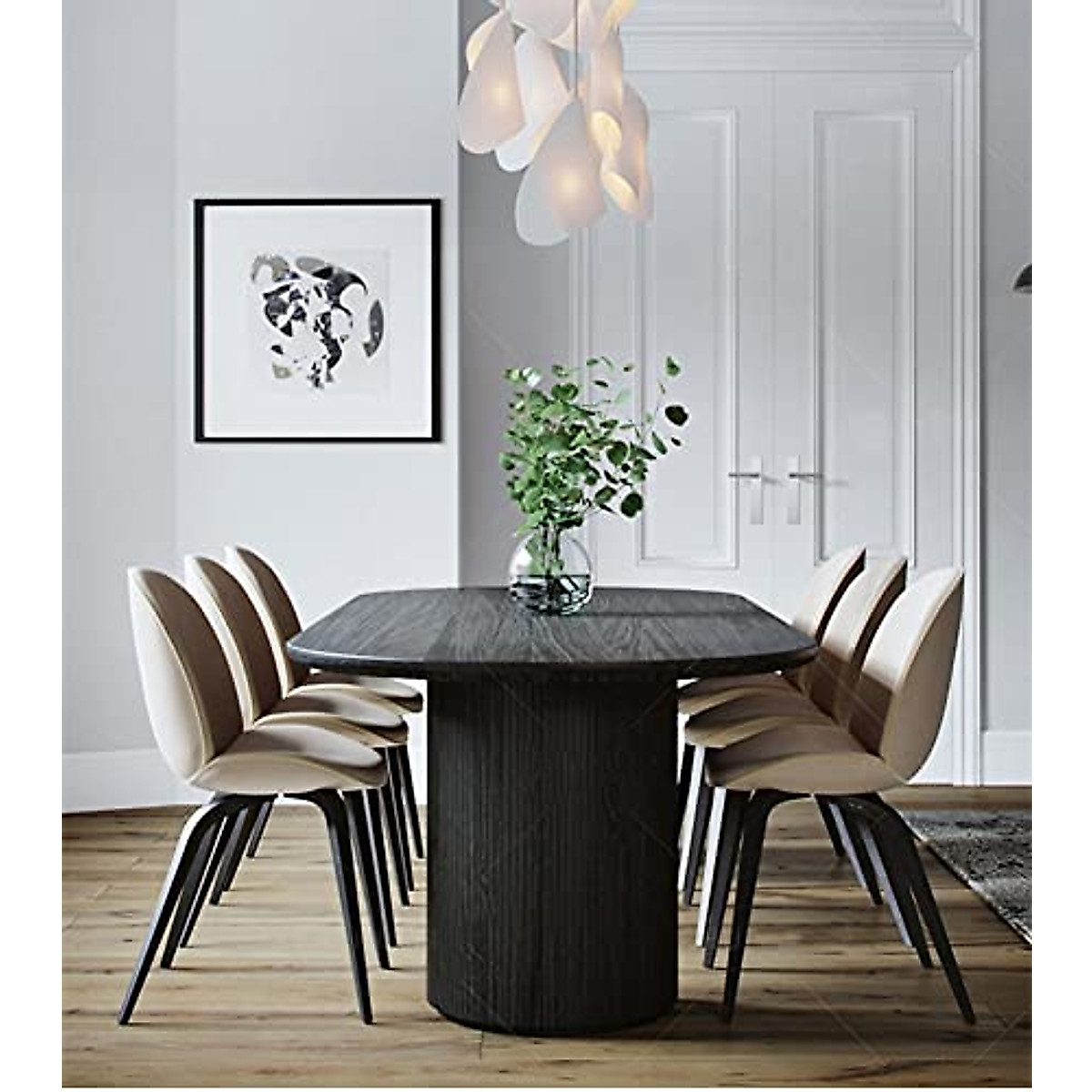 LAKIQ Black Dining Table Modern Solid Wood Dining Room Table Contemporary Oval Double Pedestal Kitchen Table Conference Room Table Kitchen Island Table-Table Only(78.7" L x 35.4" W x 29.5" H)