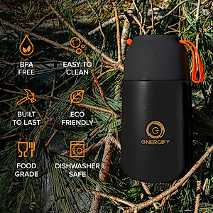 Vacuum Insulated Food Jar. Large 24oz Bowl incl. Folding Spoon, Cup. Wide Mouth Thermos Keep Hot & Cold Drinks Soup Thermo Lunch Container For Adults. BPA-Free Stainless Steel, Leak Proof Black Matte