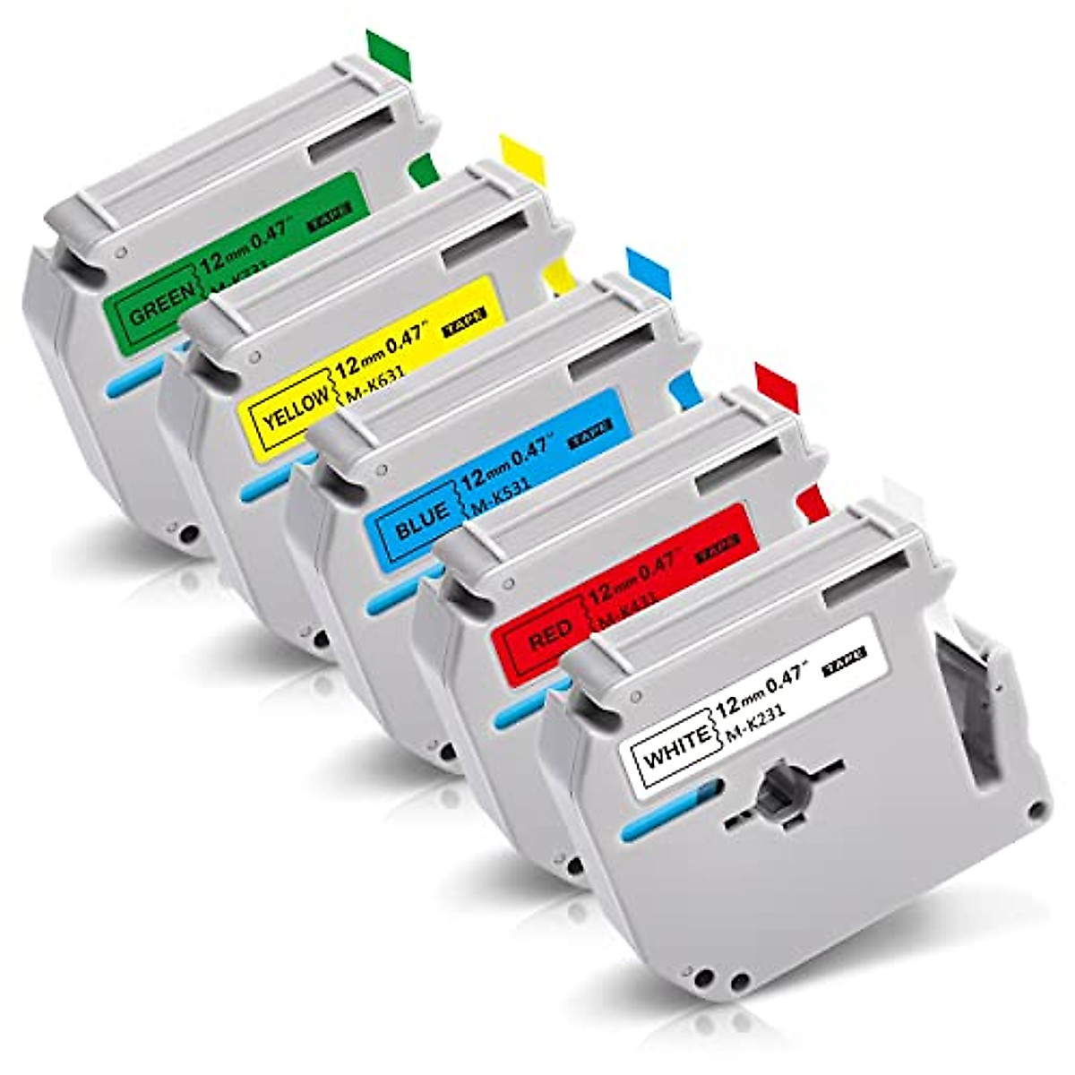 5P M-K231 M Tape MK231-731 12mm 1/2 Compatible with Brother M Label Tape 12mm 0.47 White/Color Label Maker M Tape Compatible with Brother PT-80 PT-70 PT-65 PT-55 PT-M95 PT-90
