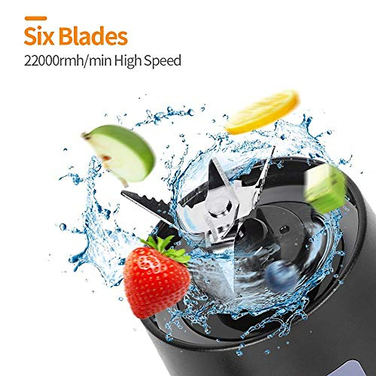 Portable Blender, YKSINX Smoothie Blender, Personal Mini Blender for Shakes and Smoothies, Six Blades in 3D, 13oz 2000mAh Powerful USB Rechargeable Home Travel Fruit Juicer Cup (Black)