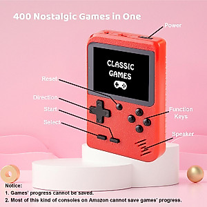 Kids Mini Handheld Games Console Built-in 400 Classic 8 Bit Retro NES Games, 2.8 Inch Screen, Rechargeable Battery, TV Video Output, Birthday Present for Boys Girls Adult
