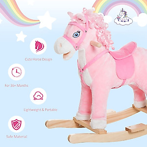 Qaba Kids Ride on Rocking Horse Toddler Plush Toy with Realistic Sounds and Swinging Tail for 3 Years Old Children