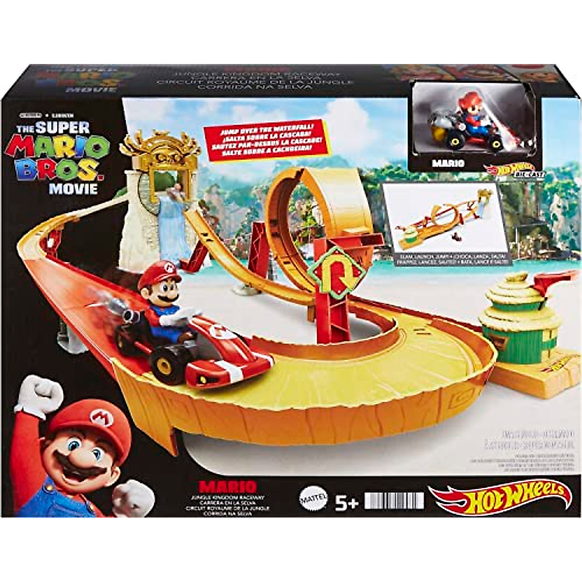 Hot Wheels The Super Mario Bros. Movie Track Set, Jungle Kingdom Raceway Playset with Mario Die-Cast Toy Car Inspired by the Film