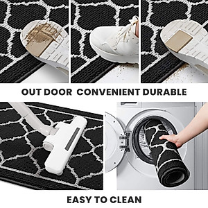 HappyTrends Door Mat Indoor Outdoor Entryway Welcome Mat, Super Absorbent Non Slip Rubber Doormat Front Back Low Profile Door Rug, Resist Dirt Floor Mat(20"x32"，Black)