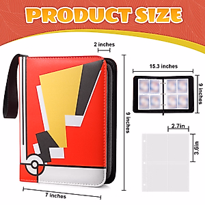 GOPOKIU Card Binder 4-Pocket - 400 Pockets Trading Card Binder Holder with 3 D-rings Holds 50 Removable Sleeves, Ultimate Card Collection Binder Album Book for Games, Baseball(Pika)