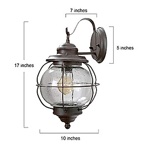 LNC Exterior Porch Light Fixture,17" Large Size Globe Seeded Glass & Metal Cage Frame for Garage, Hallway and Patio, Rustic Bronze Outdoor Wall Sconce