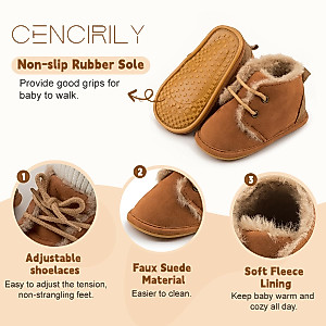 CENCIRILY Baby Booties Newborn Girl Boy shoes Infant Fleece Cozy Fur Lining Winter Warm Ankle Boots Rubber Sole Anti-Slip Prewalker Boots