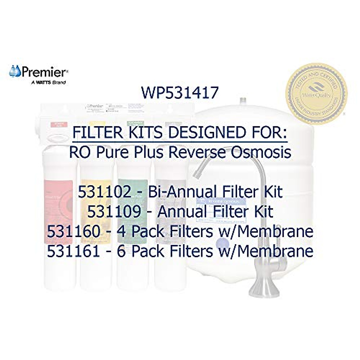 Watts Premier WP531417 RO Pure Plus Reverse Osmosis Filtration System with Top-Mount Twist Faucet, Brushed Nickel, Standard