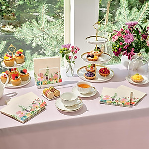 Juvale 100 Pack Vintage Style Disposable Floral Paper Napkins, 2-Ply, 6.5x6.5”, Napkins for Garden Bridal Shower, Tea Party, & Wedding