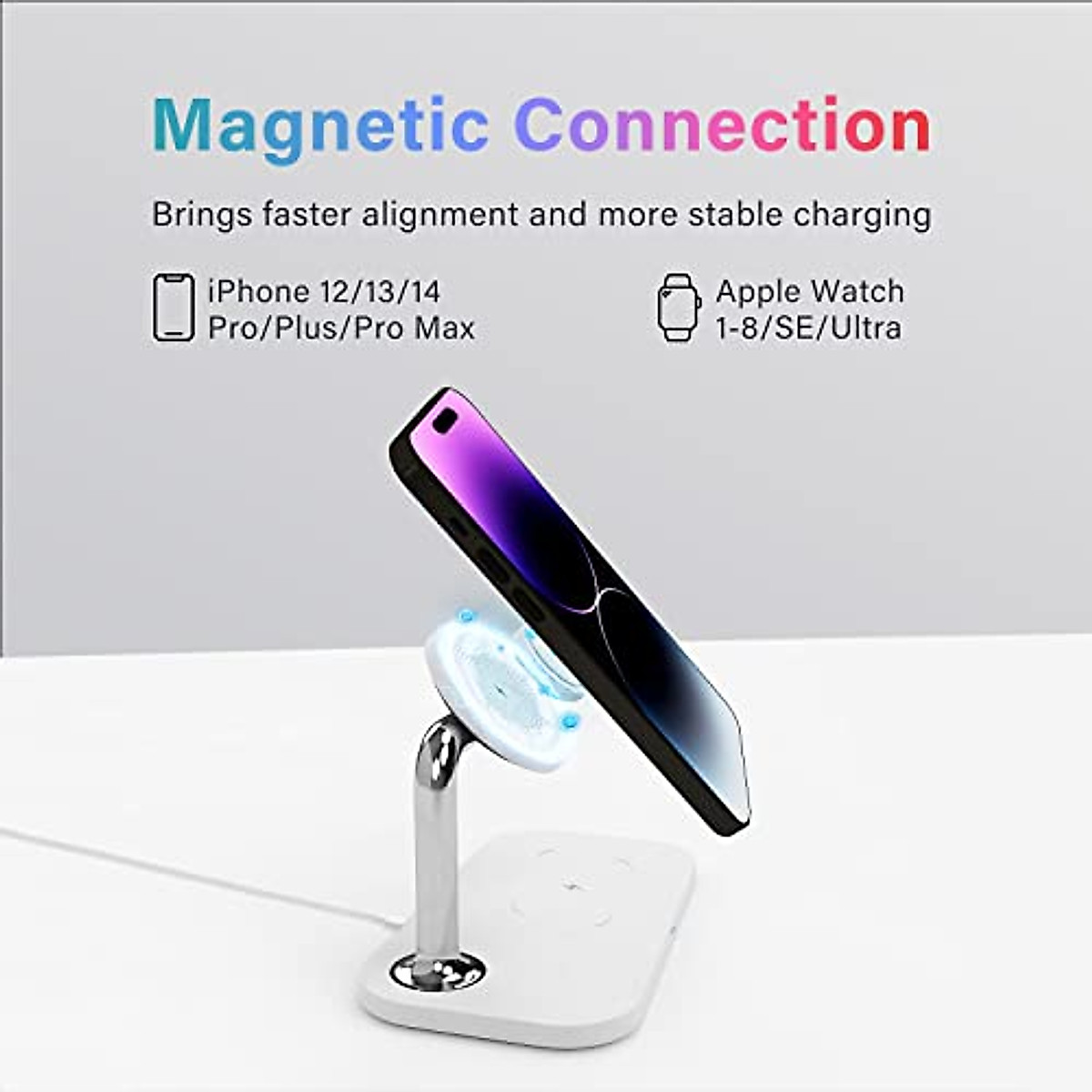 3 in 1 Magnetic Wireless Charger, with 20W USB-C Adapter, Charging Station for Apple Products Compatible with MagSafe for iPhone 14 13 12 Pro Max, Watch Series 1-8, AirPods Pro (White)
