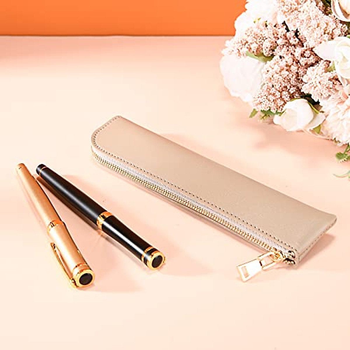 Sluxa Leather pencil case, Thin soft pen bag, Small pencil case for adults,Senior leather Minimal pencil pouch with zipper.…