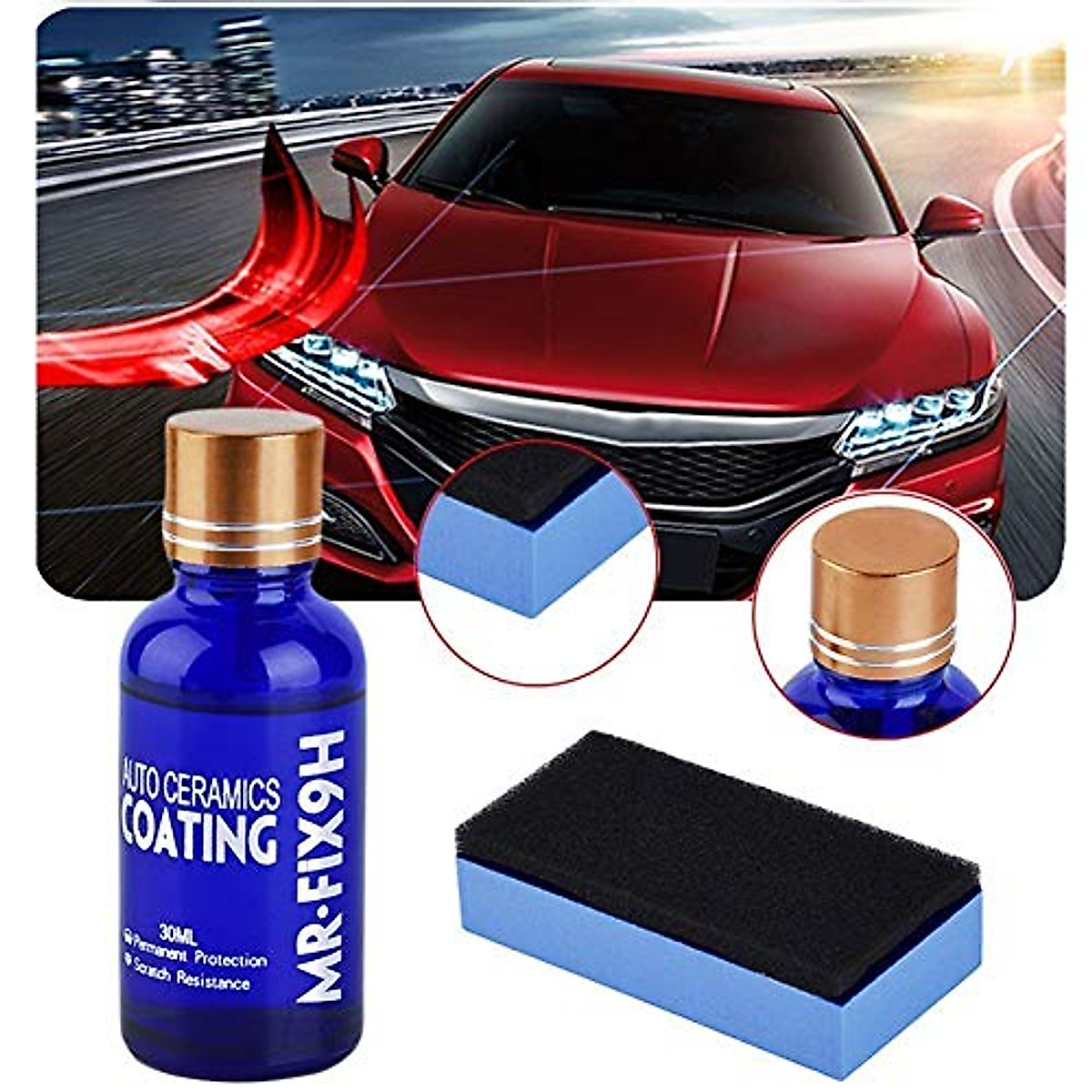 Malcm High Gloss Ceramic Car Coating Kit, Anti-scratch Car Polish Exterior Care Paint Sealant 9H Hardness 30ML (1Pcs)