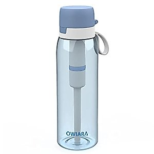 OWIARA Water Bottle with Filter for Drinking, 26 Ounces 3-Stage Water Filter Bottle for Outdoor Travel Camping Moutaining Backpacking Hiking (Sky Blue)