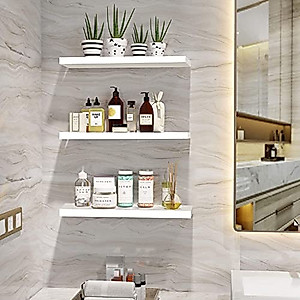 YARUKIMA White Floating Shelves Wall Mounted,Wood Wall Hanging Shelves,Wall Ledge Storage Shelf,Home Display Shelves with Invisible Brackets for Bedroom, Bathroom, Living Room,Kitchen,3 Pack.