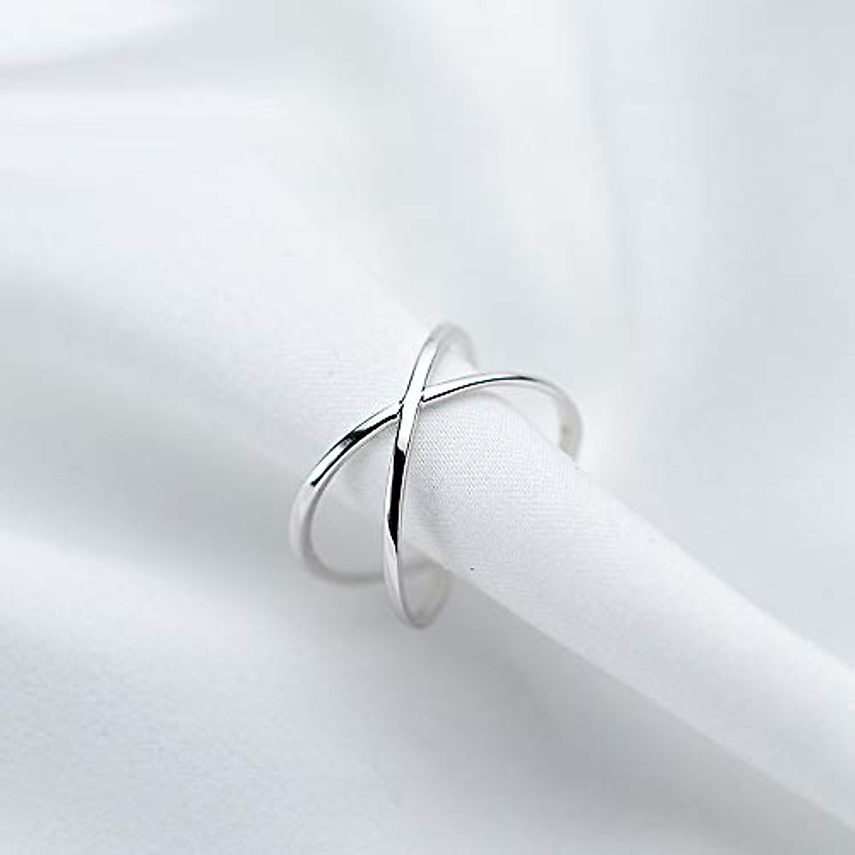Kokoma 925 Sterling Silver Criss Cross X Open Ring Polished Shiny Adjustable Engagement Wedding Band Finger Wrap Rings Minimalist Fashion Jewelry Birthday