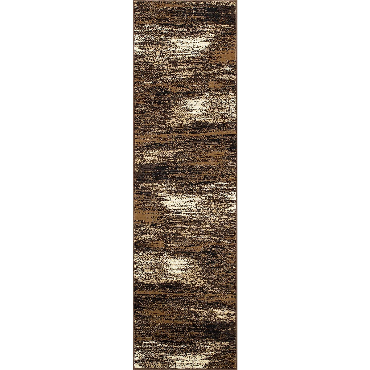 Champion Rugs Abstract Contemporary Modern Design Brushed Colors Stripes Brown Mocha Area Rug Carpet (2’ X 7’ Runner)