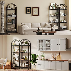 Kogven Bookshelf Arched Bookcase, Industrial 4-Tier Open Book Shelves with Metal Frame, 72" Tall Freestanding Storage Display Rack for Home Office, Living Room (Black, 4 Tier Arched)