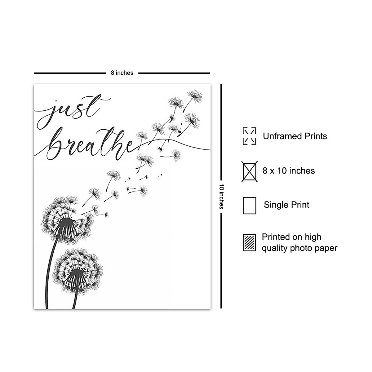 Inspiration Motivation Zen Wall Art & Decor - Just Breathe Wall Art - Encouragement Gift for Woman - Positive Quotes Wall Decor- Home Office Living room Bedroom Wall Art - Meditation Wall Art UNFRAMED