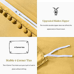 Newspin Duvet Cover King Size Pom Pom Fringe Yellow,3Pcs Soft Breathable Washed Microfiber Boho Bedding Duvet Cover Set with Zipper Closure,1 Duvet Cover(104"X90") and 2 Pillow Shams(No Comforter)