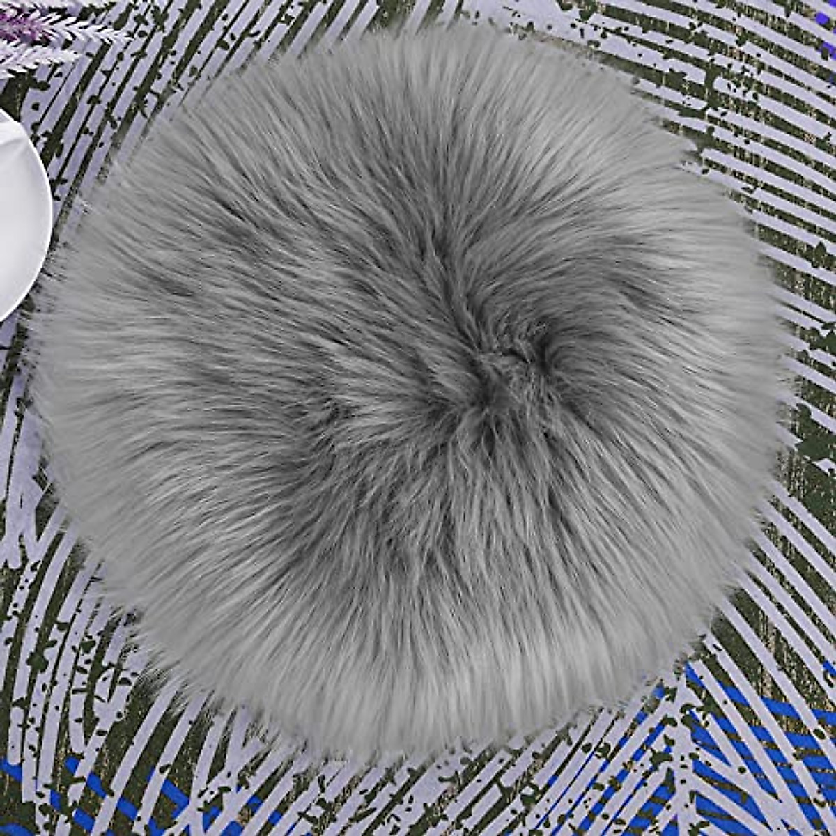 Sibba Faux Fur Small Area Rug Chair Desk Sofa Cover Carpet 35 cm Fluffy Plush Seat Pad Protectors for Home Bedrooms Aesthetic Decor (Grey Round)