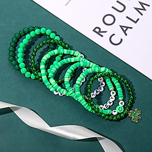 FAERLIIRY St. Patrick's Day Bracelets St. Patrick's Day Shamrock Charm Bracelets Adjustable Stretch Bracelets for Teen Girls rish Bracelet Irish Festival Party Favor Gifts, no gemstone