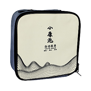 fanquare Porcelain Portable Travel Tea Set, Gold Flower Pattern, 4 Cups, Teapot and Bamboo Tea Tray with Travel Bag, Dark Green