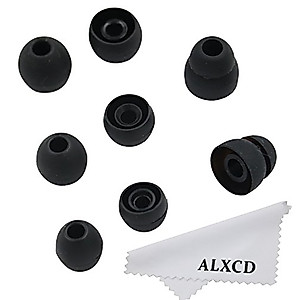ALXCD Eartip for LG HBS Series Wireless Earphone, SML & Double Flange Silicone Replacement Earbud Gel Tip, Fit for LG HBS-750 770 800 810 900 910 Tone Pro Ultra Plus Infinim [4 Pair] (Black)
