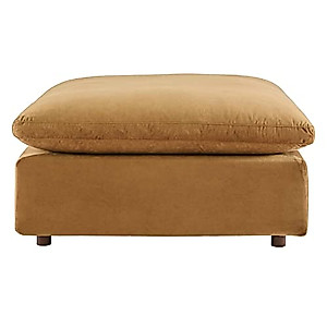 Modway Commix Down-Filled Overstuffed Performance Velvet Sectional Sofa Ottoman in Cognac