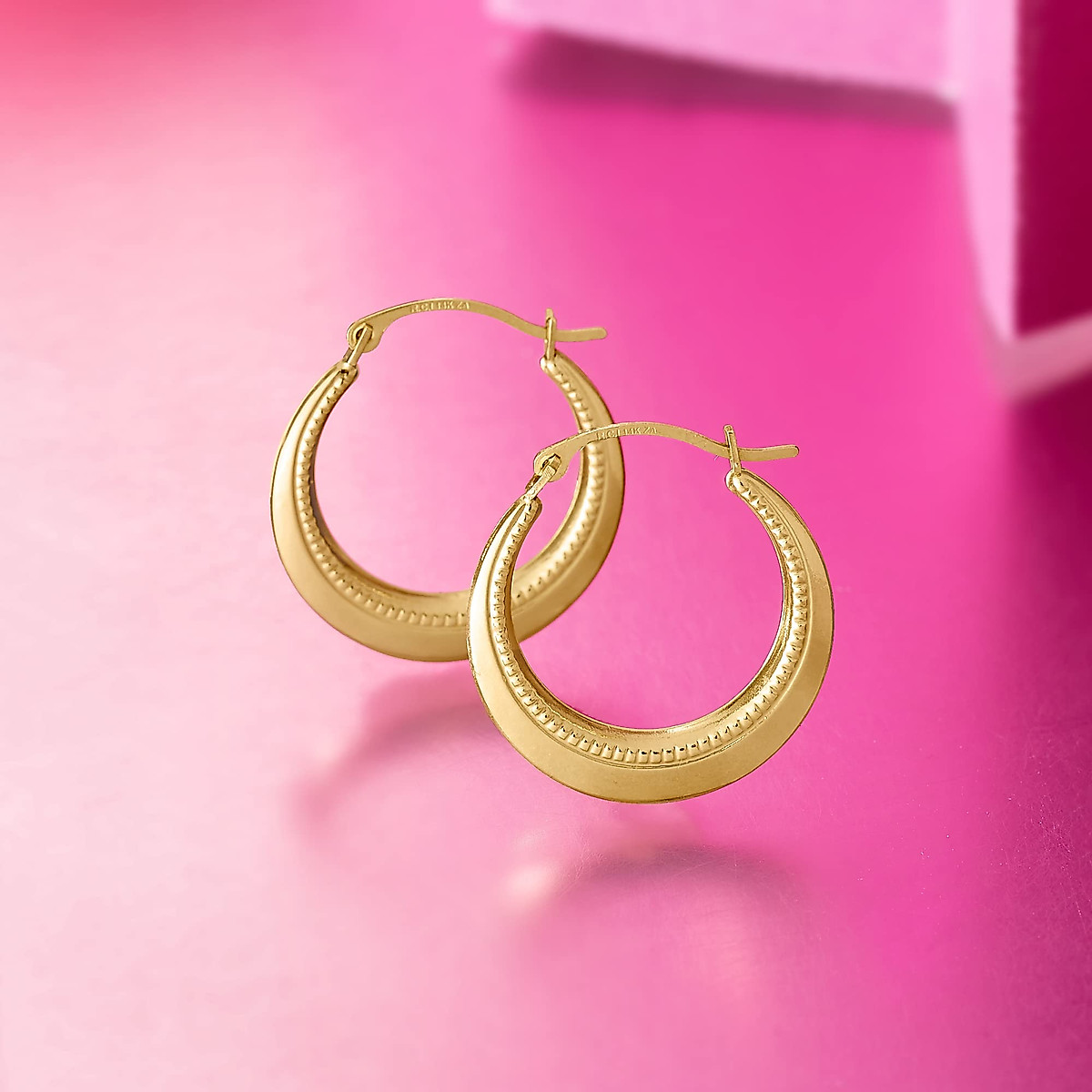 Ross-Simons 14kt Yellow Gold Beaded and Polished Hoop Earrings