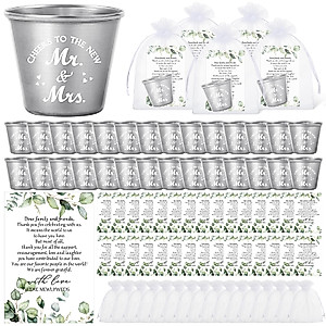 Uiifan Wedding Favors for Guests 1.5 oz Stainless Steel Shot Glasses Bulk Metal Cups Cards with Organza Bags Wedding Party Souvenirs Thank You Gifts for Guest (Cheers,50 Set)