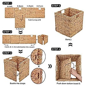 StorageWorks Wicker Baskets for Storage with Liners, Water Hyacinth Storage Baskets for Organizing, Handwoven Wicker Storage Cubes, Medium, 2 Pack