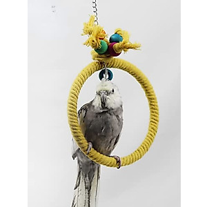 Barn Eleven Bird Swing, Cage Hanging Toys Cotton Rope Swing Bite Resistance Perches Toy Parrot Toy Boredom Breaker for Budgie, Cockatiels, Conures, Finches, Small Parakeets (Large,Pink)