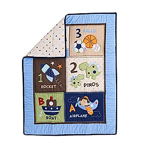 4 PCs Blue Car Theme Nursery Crib Bedding Set Baby Boy Blue Car Thematic Cot Bedding Set 1 Quilt + 1 Skirt + 2 Fitted Sheet