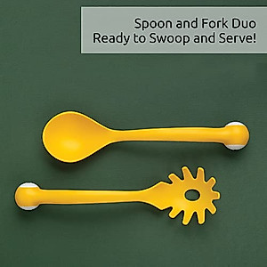 OTOTO Pasta Monsters and Salad Servers - BPA-Free Fun Kitchen Gadgets - 100% Food Safe Salad Spoon and Fork Set - Pasta and Salad Server - 11.93x 3.39 x 2.24 inch