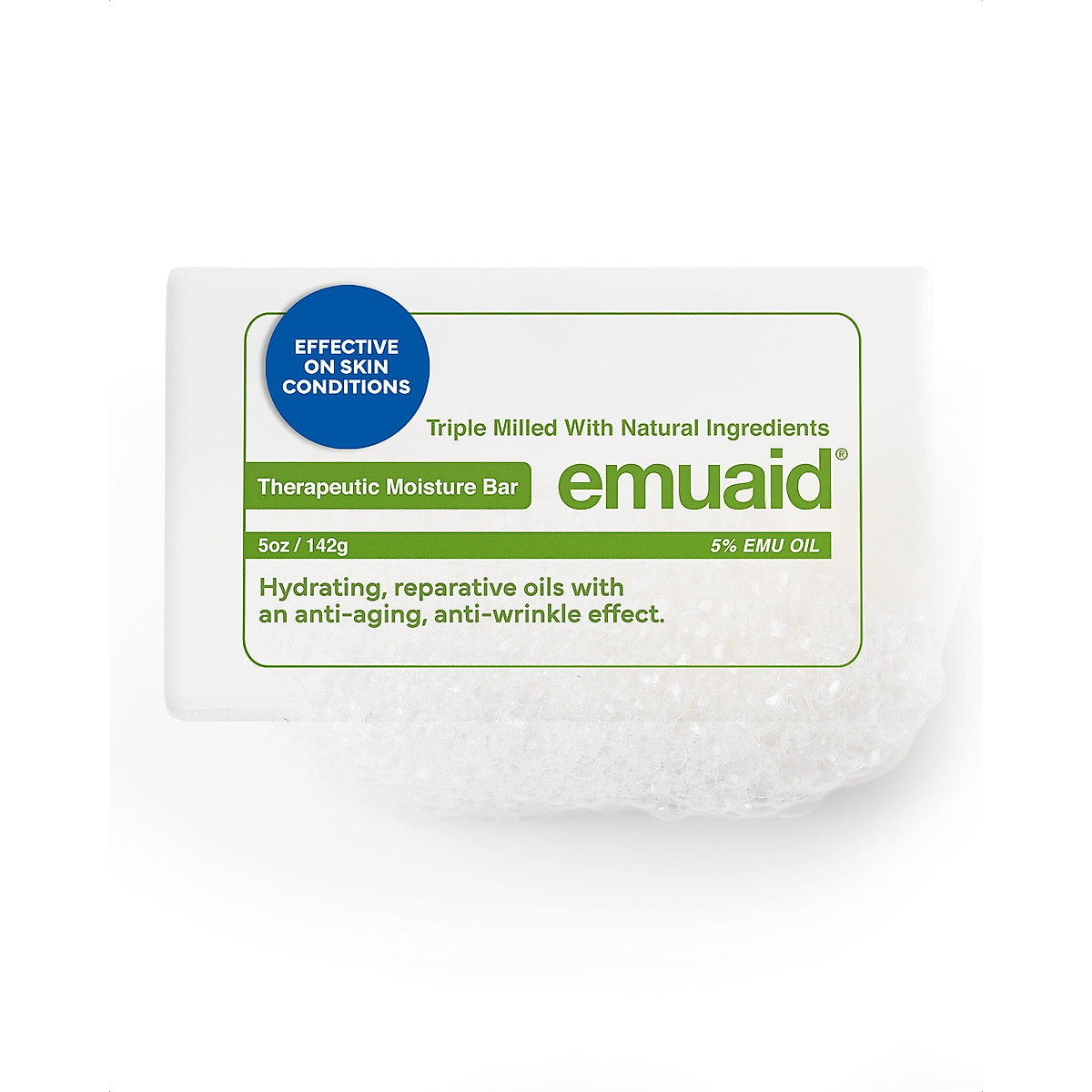 emuaid Therapeutic Moisture Bar, Cleansing Face and Body Bar Soap, Soothes and Repairs Dry, Damaged Skin with 5% Emu Oil, Tea Tree Oil, Argan Oil, Macadamia, & Jojoba, For All Skin Types, 5oz, 1 Pack