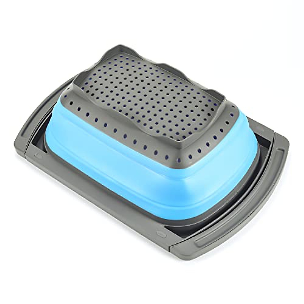 UPHTEH Over the Sink Collapsible Colander Kitchen Strainer Basket-Wash Vegetables and Fruits, Drain Cooked Pasta and Dry Dishes,6-Quart Capacity -Blue