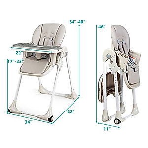 BABY JOY Convertible High Chair for Babies & Toddlers, Height Adjustable, Grow & Go High Chair w/Recline & Footrest, Removable Dishwasher Safe Meal Tray, Portable Baby Dinning Chair w/Wheels (Gray)